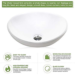 Oval Bathroom Vessel Sink and Faucet Combo -HLBLFY 16"x13" Above Counter White Ceramic Porcelain Ceramic Bathroom Vessel Sink,with Brushed Nickel Single Lever Faucet Matching Pop Up Drain Combo