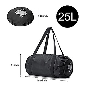 NKTDWO Small Sport Gym Bag for Adults, 25L Waterproof Duffle Bag with Wet and Dry Compartment Weekender Bag Foldable Gym Tote Bag for Workouts, Sports, Travel (Black)