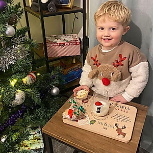 Personalized Christmas Eve Treats w/Wooden Santa Plate, Platter Board, Placemats