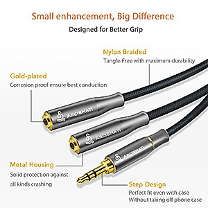 Arcismati Headphone Splitter, 3.5mm Extension Cable Audio Stereo Y Splitter, TRS 3.5mm Male to 2 Ports 3.5mm Female, Nylon Braided, 3 Pole