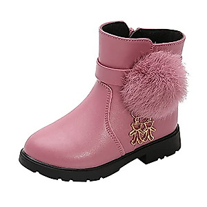 Lykmera Baby Girls Princess Shoes Bowkont Cotton Boots Snow Boots Leather Shoes Princess Ankle Boots Shoes for Baby Girl (Pink, 12-12.5 Years Big Kids)