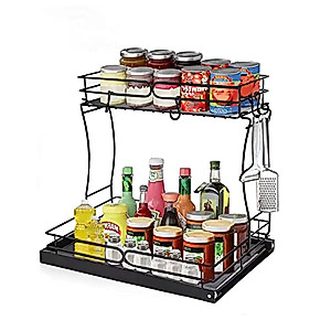 HAIQUANDJS Pull Out Cabinet Organizer 2 Tier Under Sink Cabinet Organizer Storage Shelf with Sliding Storage Basket for Kitchen Bathroom Laundry Room, Request at Least 11 inch Cabinet Opening
