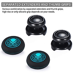 Playrealm FPS Thumbstick Extender & Printing Rubber Silicone Grip Cover 2 Sets for PS5 Dualsenese & PS4 Controller (Cthulhu Abyss Blue)