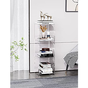 solaround Acrylic Narrow Bookcase Skinny Bookshelf Modern Display Storage Organizer for Living Room Office Bathroom (Clear, 3 Tier)