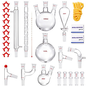 VEVOR New Laboratory Glassware 24/40 Chemistry Glassware 29PCS Chemistry Lab Glassware Kit 250 1000ml for Distillations Separation Purification Synthesis 24/40 29PCS