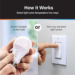 Feit Electric A19 LED Light Bulb, 75W Equivalent, Dimmable, Color Selectable 6-Way, E26 Medium Base, 90 CRI, 1100 Lumens, Damp Rated Standard Bulb, 22-Year Lifetime, OM75DM/6WYCA/2, 2 Pack