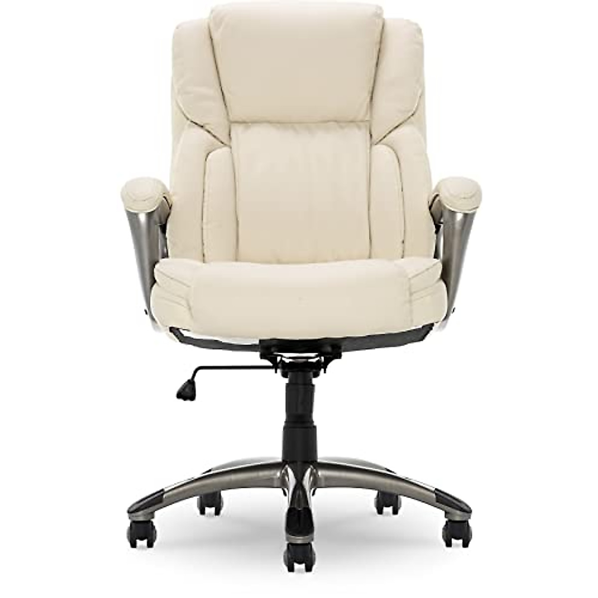 Serta Executive Office Adjustable Ergonomic Computer Chair with Layered Body Pillows, Waterfall Seat Edge, Bonded Leather, Ivory White