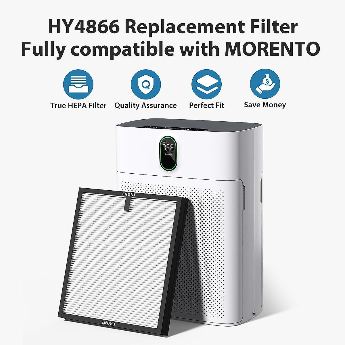 HY4866 True HEPA Air Purifier Replacement Filter Compatible with MORENTO HY4866 Air Purifier And YIOU M1 Air Cleaner, 4 Pack