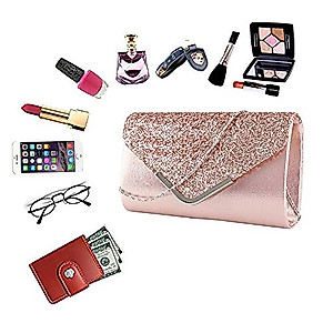 Danse Jupe Women Shiny Sequin Evening Purse Envelope Clutch Bag Crossbody Chain Bag for Wedding Party Pink