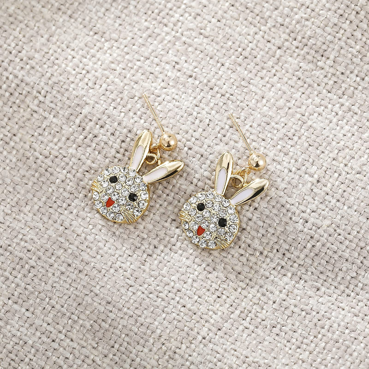 Crystal Bunny Earrings for Women, Shiny Rhinestones, Lightweight Hypoallergenic Gold/Silver Animal Drop Earrings (Gold)