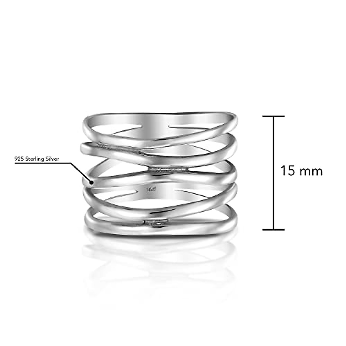 AeraVida Wide Five Band Coil Wrap .925 Sterling Silver Ring | Adjustable Coil Wire Wrap Silver Ring | Sterling Silver Band Ring | 925 Sterling Silver Adjustable Ring | Sterling Silver Rings Sizes (12)