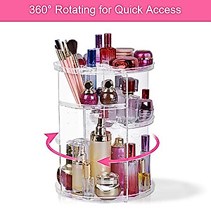 Easyhouse 360° Rotating Makeup Organizer, Adjustable Multi-Function Cosmetic Storage Organizer, Large Capacity Jewelry Perfumes Display Stand Box (Clear)