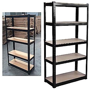 Heavy Duty 5 Tier Metal Garage Shelving Unit Boltless Storage Shelves Shed Kitchen Racking Office Storage Rack Industrial Shelf,150cm x 70cm x 30cm, 875KG Capacity, Black