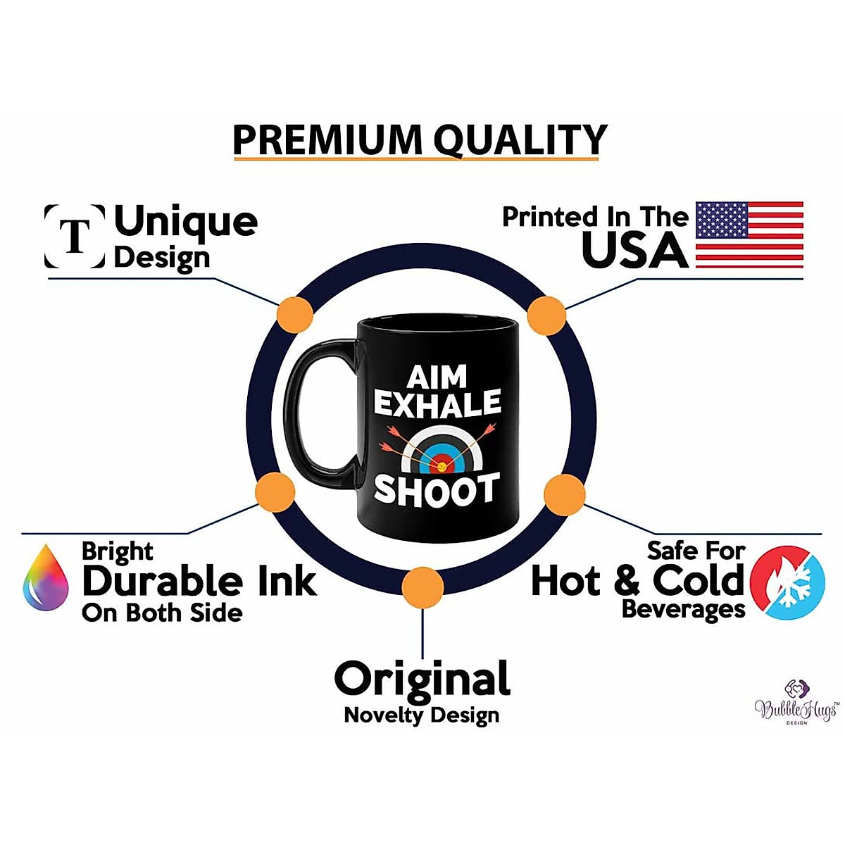 Bubble Hugs Archery Coffee Mug 11oz Black - Aim Exhale shoot - Archery Trainer Bowfishing Deer Shooting Target Shot
