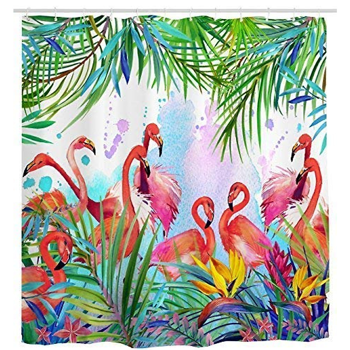 Mimihome Flamingo Shower Curtain, Flamingos Leaves Waterproof Fabric Bathroom Shower Curtains, 72W by 72H