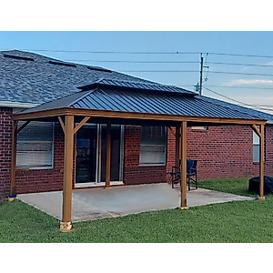 Domi 14' X 20' Hardtop Gazebo Large Outdoor Metal Gazebo with Galvanized Steel Double Roof Canopy, Wood Grain Aluminum Frame, Curtains and Netting for Patio, Deck, Garden