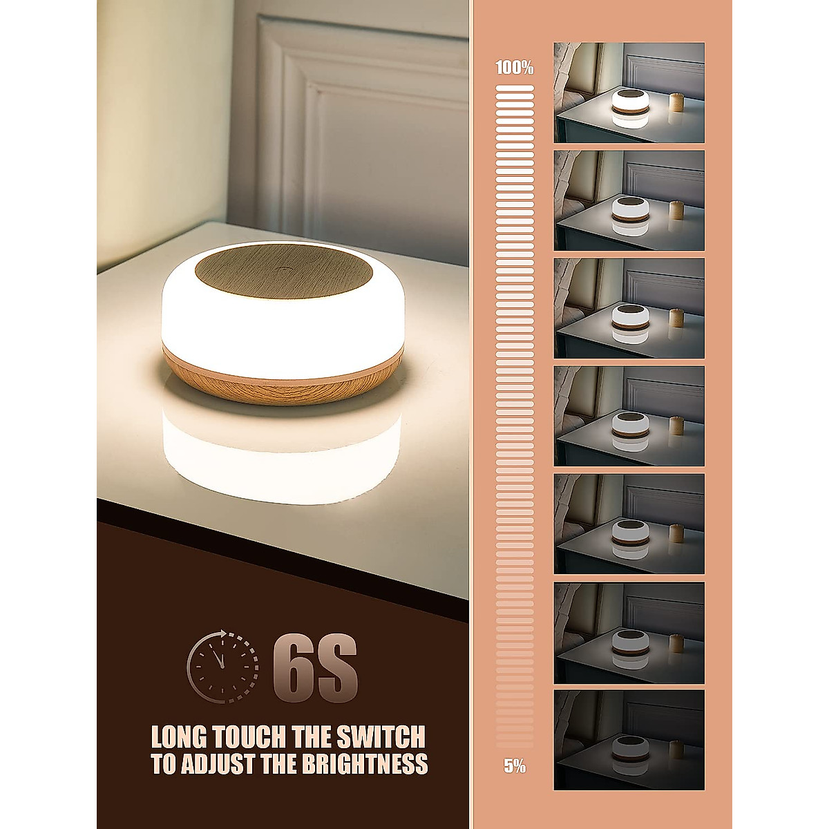 Nursery Night Light, Baby Night Light with Dimmable 3 Color Light LED Bedside Touch Lamp for Kids Breastfeeding Nightstand Light, USB Rechargeable Lamp for Kids Room