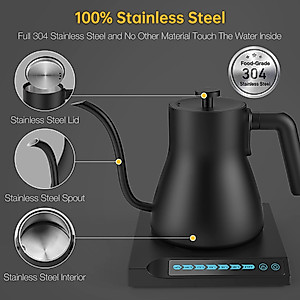 Seoukin Electric Gooseneck Kettle with 7 Variable Presets, Best Gift For Pour Over Coffee Kettle&Electric Tea Pot, 100% Stainless Steel Water Boiler With Temperature Control, Keep Warm, Matte Lack
