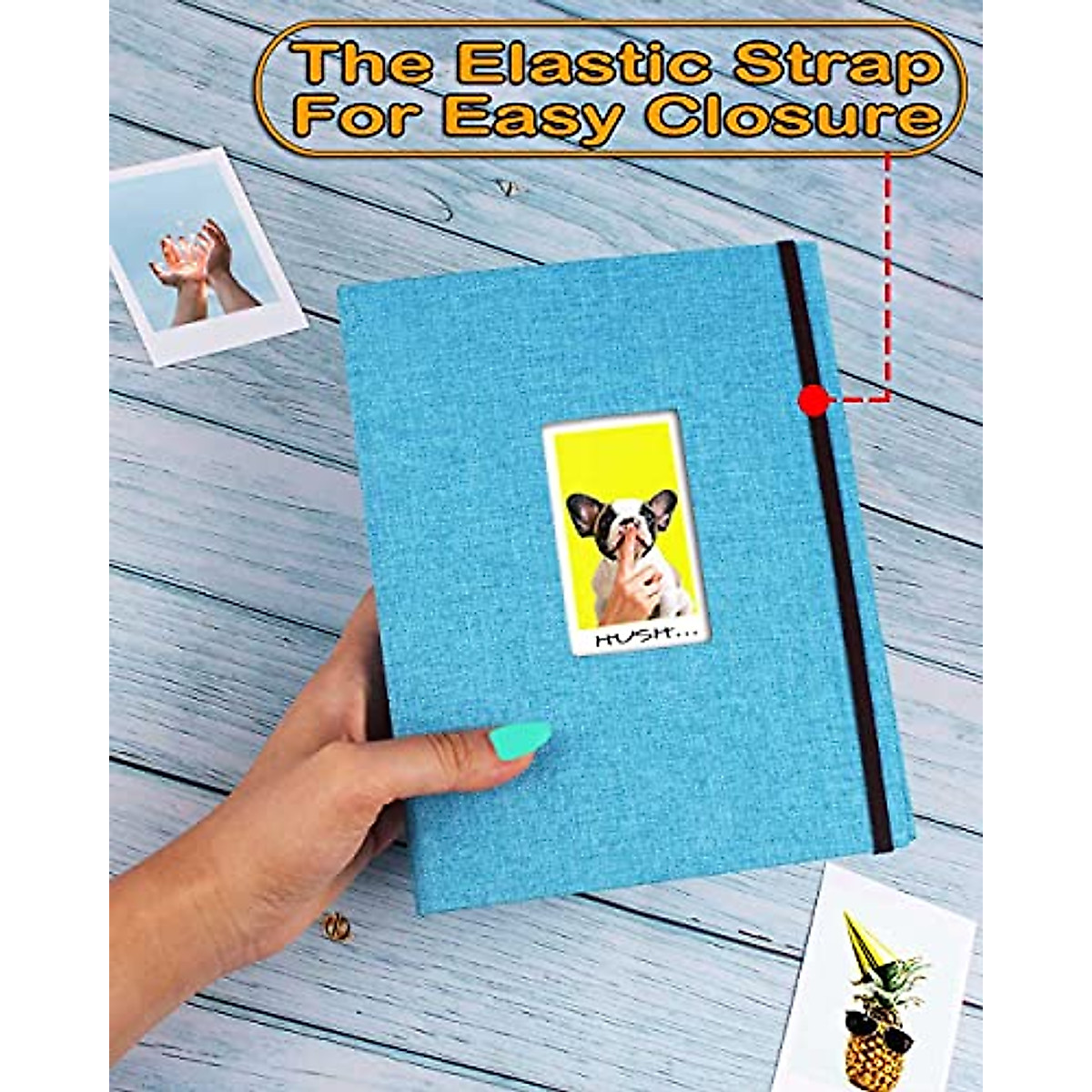 Mini Photo Album 208 Vertical Photos - Linen Cover, Photo Album Compatible with K-pop Photocards, Fujifilm Instax Mini Film 7s 8 9 11, Polaroid PIC 300, HP Sprocket, Blue