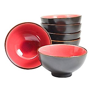Frieling Ja Chawan Porcelain Tea Bowls, 8 ouince Set of 6, Red