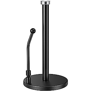 SMARTAKE Paper Towel Holder, Paper Towel Dispenser Standing Weighted Base Non Slip, Spring Arm Fit Most Size Paper Roll, Stainless Steel Paper Towel Holder for Home Kitchen Countertop Tabletop, Black