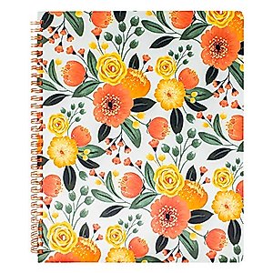 Steel Mill & Co Cute Large Spiral Notebook College Ruled, 11" x 9.5" with Durable Hardcover and 160 Lined Pages, Orange Floral
