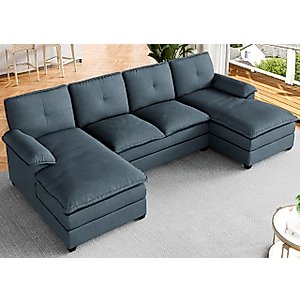 Meilocar Sectional Couches for Living Room, U Shaped Couch 110in Sectional Sofa, 4 Seat Large Sofa with Wide Chaise Lounge and Double Seating Cushions, Cloud Couch for Living Room (Grey)