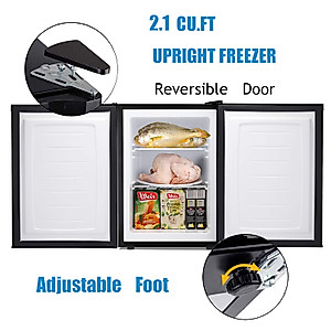Antarctic Star Upright Freezer 2.1 Cu.ft, Compact Mini Freezer with Reversible Single Door, Temperature Control, Removable Shelves, Small freezer Stainless Steel for Dorms Home Office, Silver