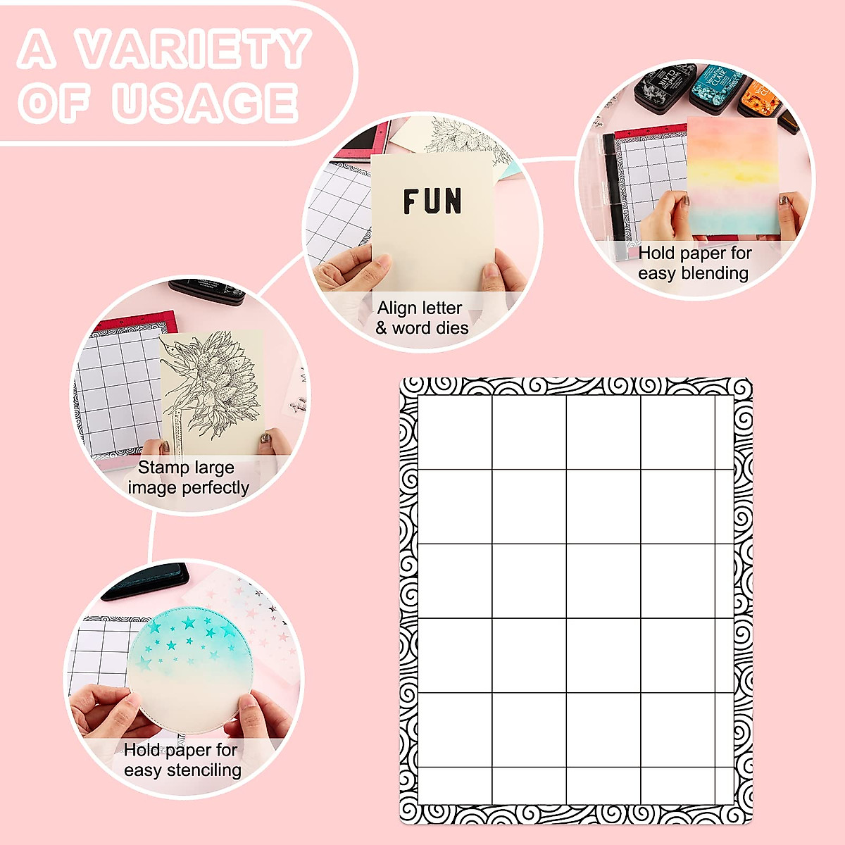 5 PCS Low Stick Mat Sticky Non-Slip Flexible Gridded Stamp Mats, 2 Standard and 3 Mini Multi-Use Low Tack Mat,for Stamping Platform Adhesived Sheet Stamp Scrapbooking Craft Accessory