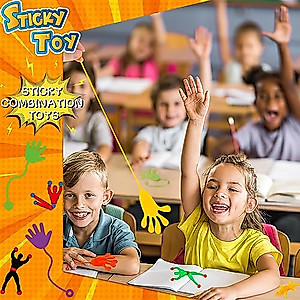 LovesTown 48PCS Sticky Toys for Kids, Stretchy Sticky Toys Including 16PCS Sticky Wall Climbers 16PCS Sticky Hands 16PCS Stretchy Lizards for Kids Goodie Bag Stuffers Treasure Box Classroom Prize