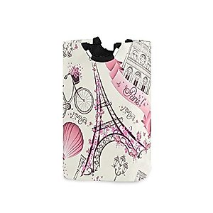 AUUXVA Laundry Basket Eiffel Tower Paris France Flower Laundry Hamper Collapsible Oxford Dirty Clothes Bag Kids Toy Storage Organizer with Handles for Home College Dorm Bathroom