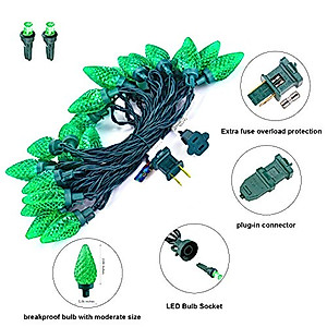 Silvom Green Christmas Lights, 25 LED Festive Lights, 16ft Faceted C9 String Lights, 120V UL Certified Indoor & Outdoor String Lights for Easter, Tree, Garden, Party, Patio, Fence, Holiday Decoration