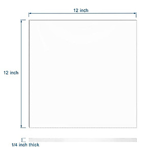 KAITELA 12" x 12" Clear Acrylic Sheet 1/4 inch Thick (6mm) Cast Plexiglass Square Sheets for Signage, Craft, Display Projects, Laser Cutting, Engrave