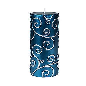 Zest Candle Pillar Candles, 3 by 6-Inch, Blue Scroll