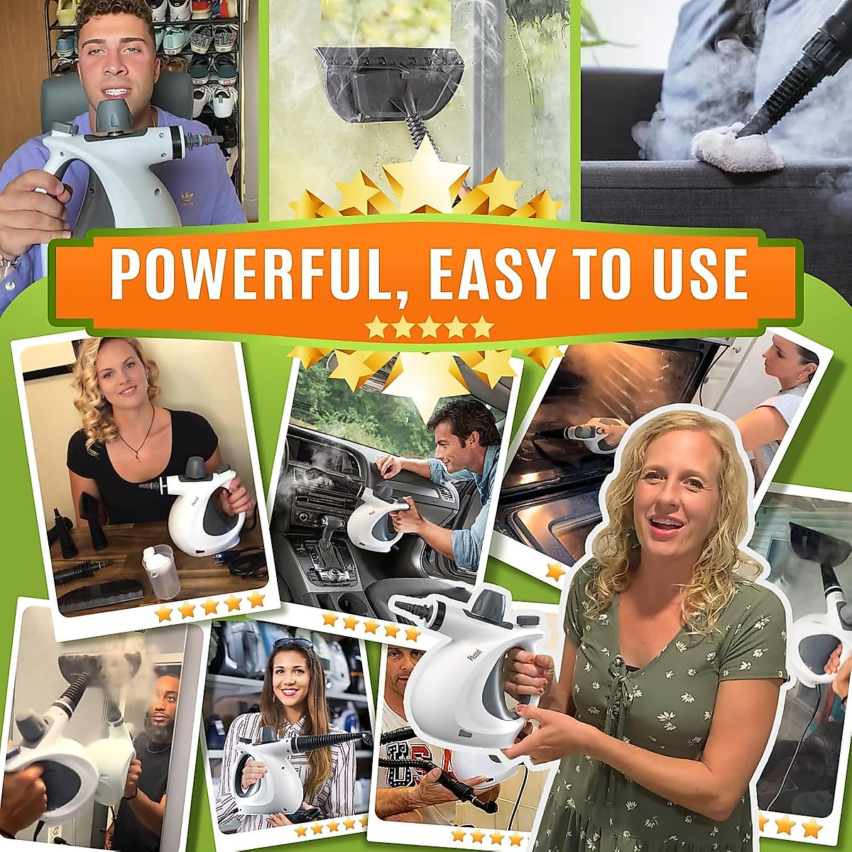 Pressurized Handheld Multi-Surface Natural Steam Cleaner with 12 pcs Accessories, Multi-Purpose Steamer for Home Use, Steamer for Cleaning Floor, Upholstery, Grout and Car