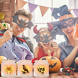 Homsolver Halloween Candles, Halloween Decorations Indoor Decor Gifts, Hallloween Spooky Skull Crow Spider Candles, Halloween Home Decor Indoor - Hallloween Lavender 3 Candles Set with LED Light