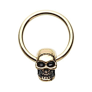 Golden Skull Head WildKlass Captive Bead Ring (16 GA 5/16" (8mm))