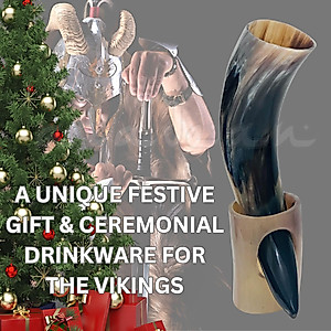 Viking Drinking Horn Mugs 10oz | Handmade Real Horn 9"-12" Cups for Ale Wine Beer Chalice Norse Tankard THOR LOTR Vikings Style Gift for Men - Birthday Christmas Anniversary (Drinking Horn)