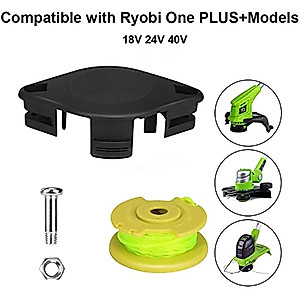 Eyoloty ACFHRL2 Polycarbonate Blades Head,AC14RL3A & AC80RL3 Spool Line Compatible with Ryobi 18V 24V 40V RY40210 RY40210A String Trimmers,with AC14HCA Cap Cover and Ryobi Trimmer Parts (18 Pack)