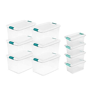 Sterilite 64 Quart Latching Clear Plastic Storage Organizer Tote Container Bin Box, 6 Pack & Medium Clip Boxes for Organization and Storage, 4 Pack