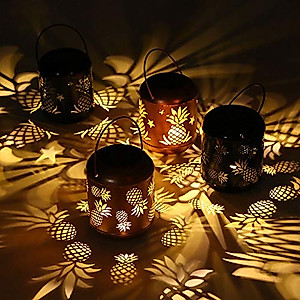 Lixada Outdoor Lighting Solar Powered LEDs Lawn Light Hollowed-Out Pineapple Design Hanging Landscape Decoration Lamp for Patio Garden Courtyard Pathway