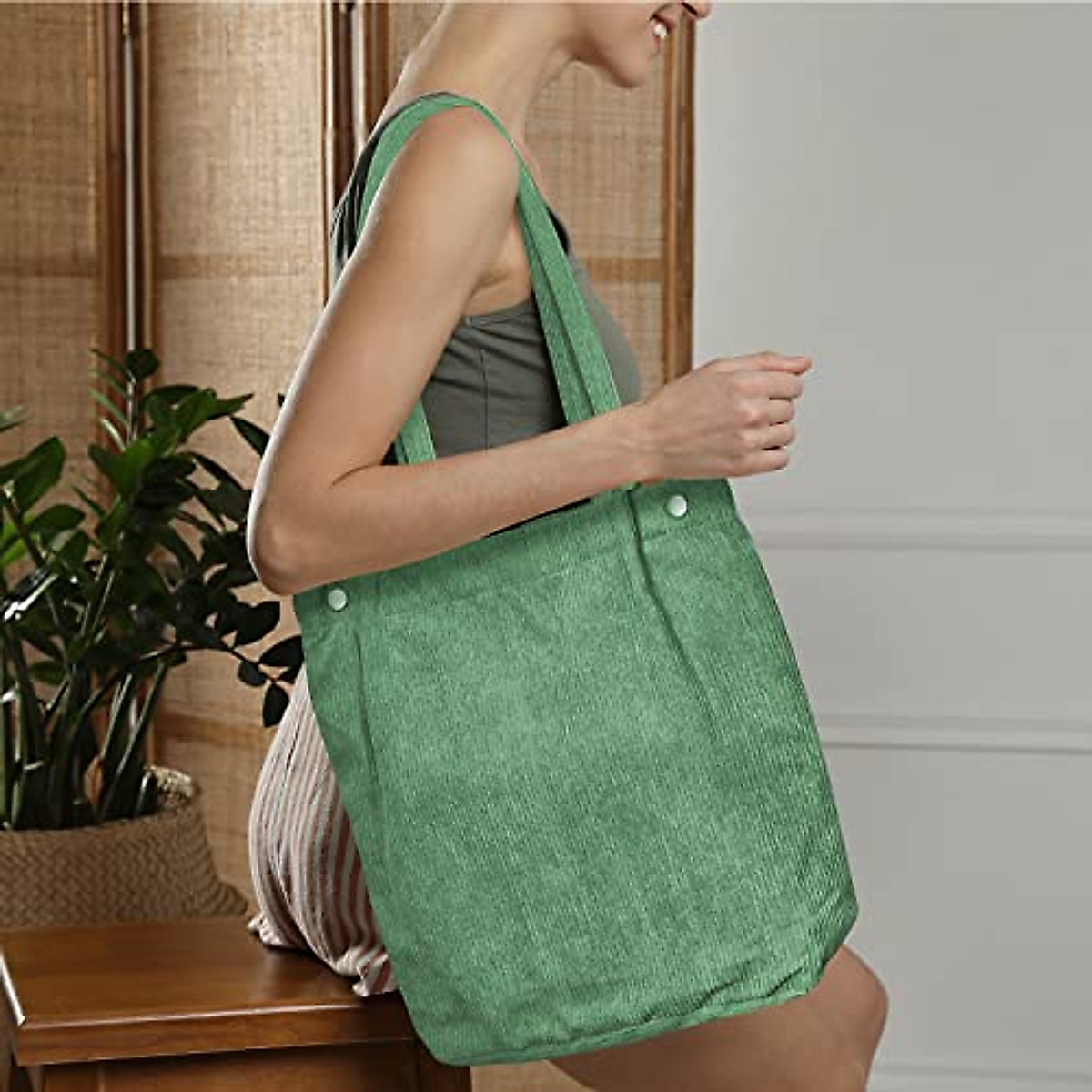 Sweetude 3 Pcs Corduroy Tote Bag for Women Girl Makeup Bag Aesthetic Tote Bag Corduroy Bag Cute Cosmetic Bag for Shopping (Grass Green)