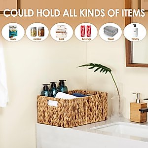 ROSOS Wicker Baskets 2 Pack, Water Hyacinth Wicker Storage Basket with Handles, Large Wicker Baskets for Storage, Wicker Baskets for Organizing, Large Rectangular Wicker Basket, Natural