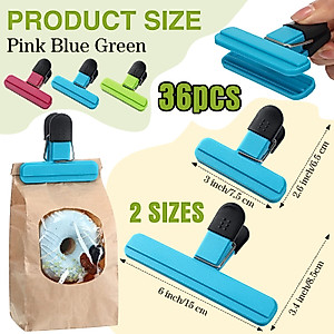 36 Pcs Large Chip Bag Clips bulk 12 Large and 24 Small Size Plastic Food Bag Clips Reusable Kitchen Clips Air Tight Food Clips Heavy Duty Seal Grip for Snack Vegetables Fruit Storage Container