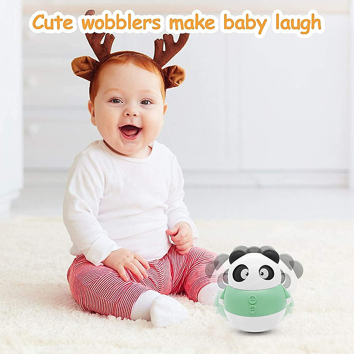 Conzy Roly Poly Tumbler Panda, Baby Tummy Time Toy, Cute Musical Toy Gift for Infant Boy Girl 36 Months and Up, Cute Desk Toys for Office for Adults