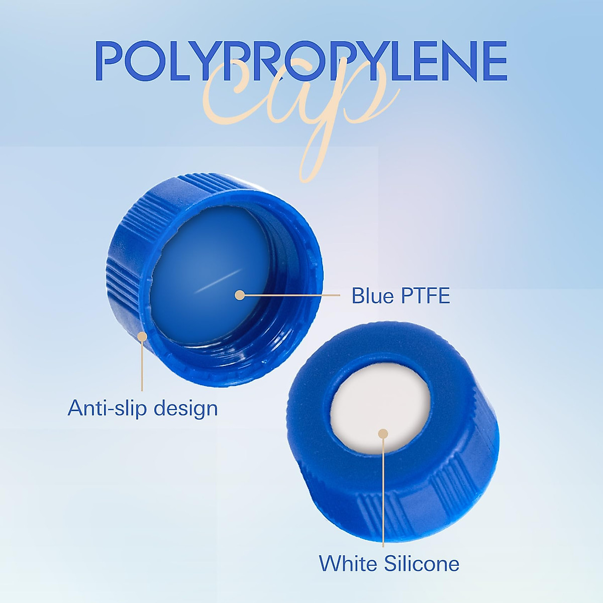 ALWSCI HPLC Pre-Slit 9-425 Screw Thread Vial Blue Caps, 9 mm, Blue PTFE/White Silicone Septa, 100 pcs/pk