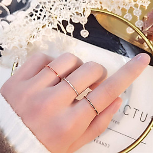 IFUAQZ Women's Stainless Steel 1MM Thin Midi Stacking Ring Enamel Plain Rose Gold Wedding Band Comfort Fit Black Size 6