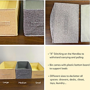 Small Gray Storage and Organization Bins, Baskets for Shelves, Closet Organizer, Washable, Collapsible, with Handles, Cotton & Linen (3-Pack)