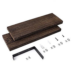 Mkono Rustic Wood Floating Shelves Wall Mounted Shelving Set of 2 Decorative Wall Storage Shelves with Lip Brackets for Bedroom, Living Room, Bathroom, Kitchen, Hallway, Office
