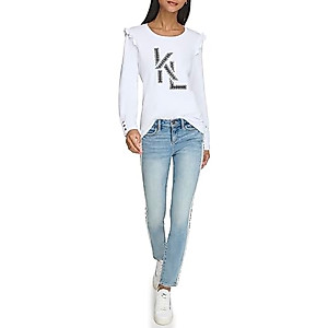Karl Lagerfeld Paris Women's Logo with Detail Top, White